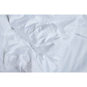 WAADI Queen Duvet Cover Set 4pcs- 100% Cotton Duvet Cover Set Includes: Duvet Cover, Fitted Sheet (Deep Pockets, fits 18in Mattress) & 2 Pillowcases (White, Queen)