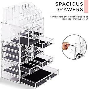 Sorbus Large Clear Makeup Organizer - Detachable Spacious Cosmetic Display Tower - Jewelry & Make Up Organizers & Storage Case - Acrylic Makeup Organizer for Vanity, Bathroom, Dresser & Countertop