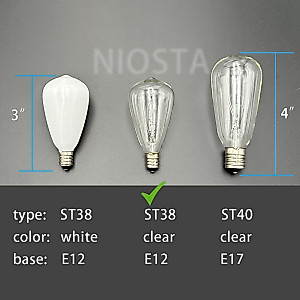 NIOSTA 10 Pack E12 Edison Bulb,ST38 Replacement Bulb for String Lights,120V/7W Incandescent Bulbs,Warm White