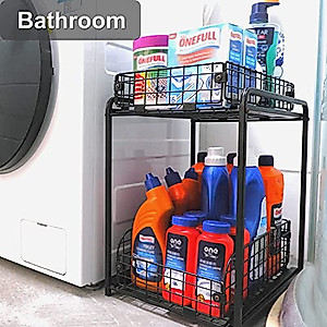 2-Pack Under Sink Organizer, Sliding Cabinet Wire Basket Organizer, Higher 2 Tier Under Bathroom Storage Drawer Multi-purpose Storage Shelf for Bathroom Kitchen Pantry