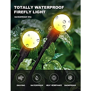 ZIVASA 10 LED Solar Powered Firefly Lights - Outdoor Waterproof Decorative Swaying Wind Dancing Lights for Pathway Yard Patio Landscape, Warm White 4 Pack