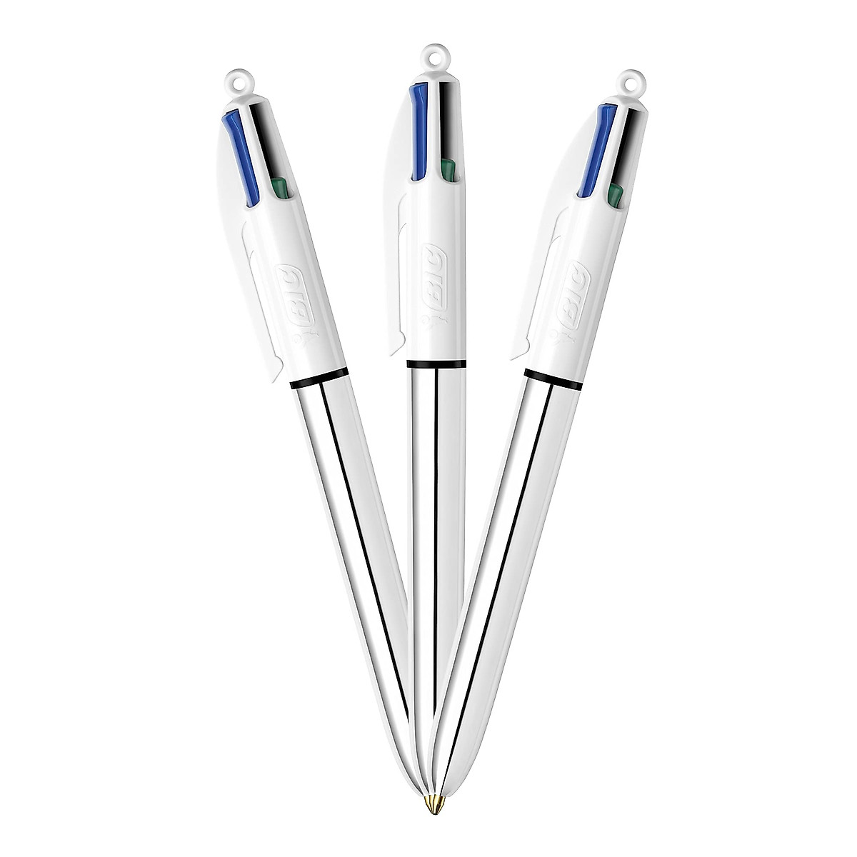 BIC 4-Color Shine Ballpoint Pen, Silver Barrel, Medium Point (1.0mm), Assorted Inks, 3-Count