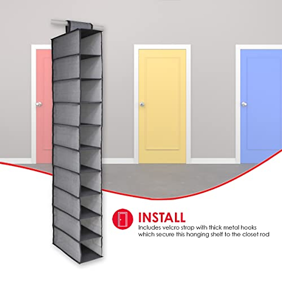 Home Basics SB39012 Hanging Closet Shoe Organizer, 10 Shelf, Grey