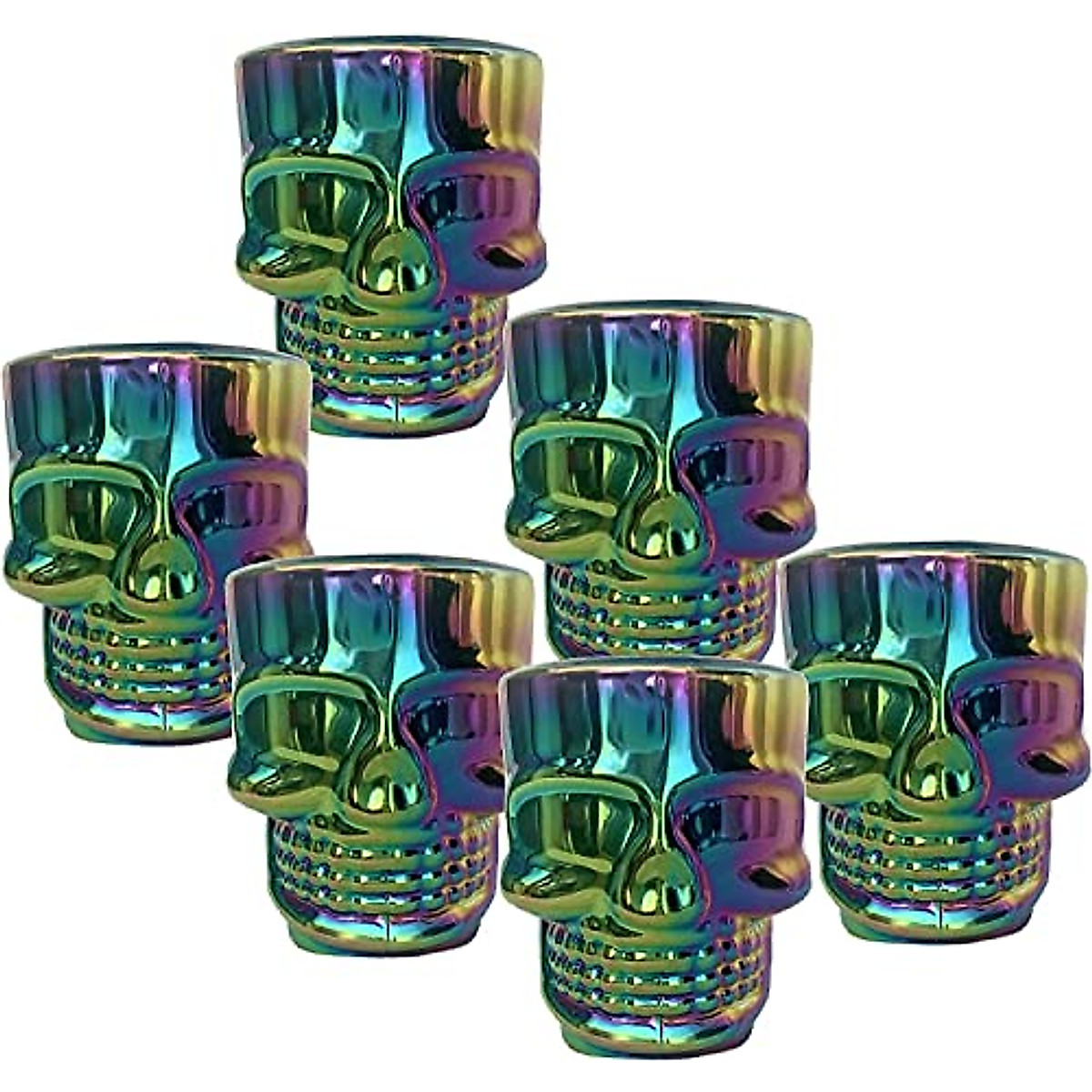 Circleware Skull Face Heavy Base Whiskey Shot Glasses, Set of 6, Party Home Entertainment Dining Beverage Drinking Glassware for Brandy, Liquor, Bar Decor, Jello Cups, 1.7 oz, Fun Shooters