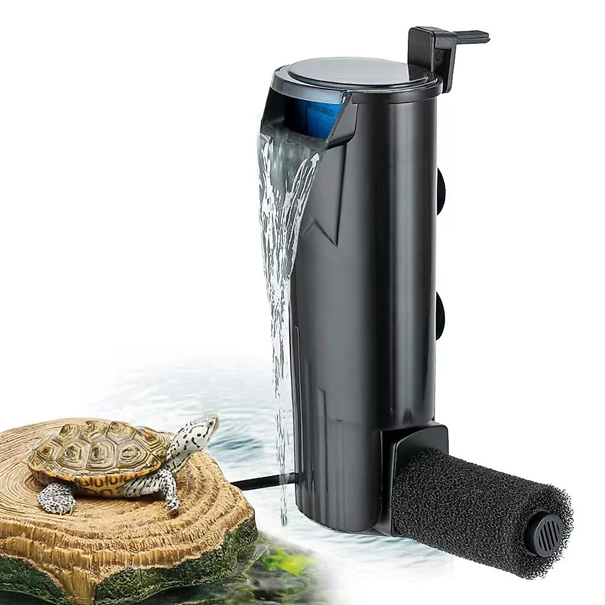 TechnologyMatter Turtle Filter Submersible Low Water Level Waterfall Filter Turtle Tank Aquarium Filter (Black Filter)