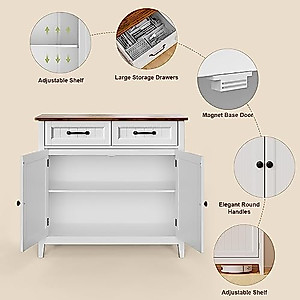 Gizoon Kitchen Sideboard Buffet Cabinet, 32'' H Large Kitchen Storage Island with Drawer and Adjustable Shelf, Modern Coffee Bar for Kitchen, Dining Room, Bathroom, Entryway, Retro