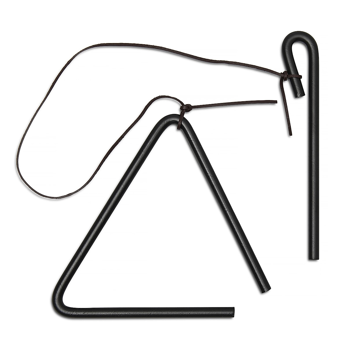 WillourGarbry Triangle Dinner Bell with Striker - Leather Strap, Black, Iron - Complete with Pan- and Grill Scrapers