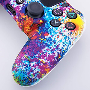 YoRHa Water Transfer Printing Camouflage Silicone Cover Skin Case for Sony PS4/slim/Pro Dualshock 4 Controller x 1(Spashing Paint) with Thumb Grips x 10