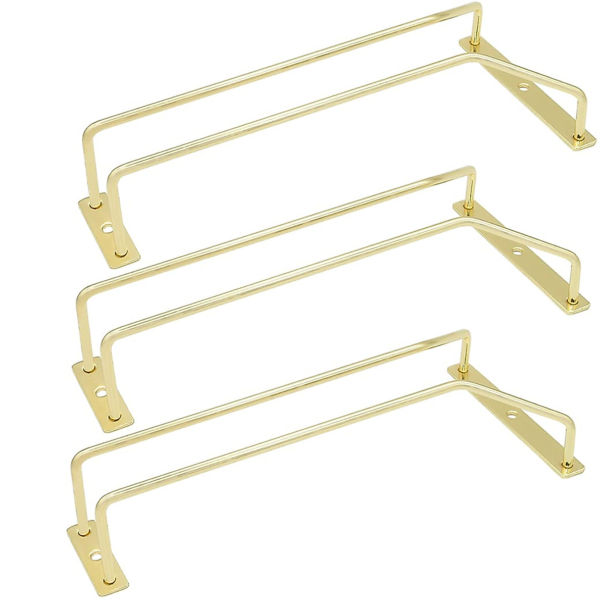 zoohot 9.64-Inch Gold Wine Glass Rack, Under Cabinet Wine Glass Holder Stainless Steel Stemware Rack - Hanging Stemware Holder for Cabinet Kitchen Bar, Set of 3
