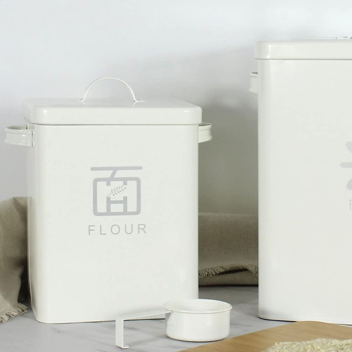 Cabilock Box Flour Bucket Iron White To Rotate Organizer Household