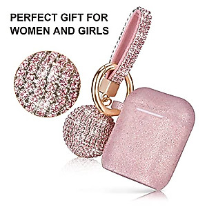 Case for Airpods, Filoto Bling Airpod Silicone Case Cover Skin, Air Pods Protective Glitter Case with Shiny Disco Ball Keychain, Scratch Proof and Drop Proof for Apple Airpods 2&1 (Glittery Rose Gold)
