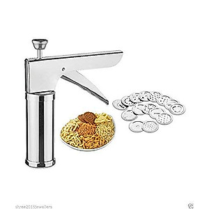 VOETEX ZONE Stainless Steel Kitchen Press with 15 Different Types of Jalies, Murukku Maker/Bhujiya Maker/Noodles Maker/Cookies Maker/Namkeen Maker/Chakali Maker/Sev Maker/Farsan Maker/Gathiya Maker