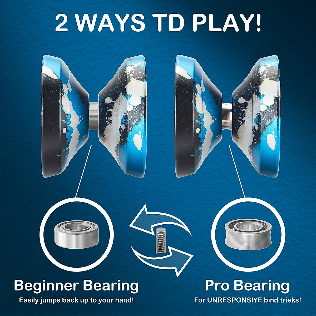 WATIEOBOO WA-01 Dual-Mode Metal Yo-Yo - Beginner Friendly Responsive System for Kids & Unresponsive Trick Yoyo for Adults, Competition-Ready with Gloves, Case & 10 Strings