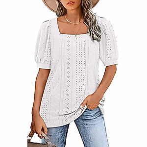 BZB Short Sleeve Tunic Tops for Women Loose Fit Shirts Dressy Casual Tee White XL