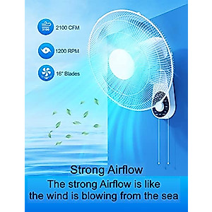 Delvit Wall Mount Fan, 16 inch Wall Fan with 5 Blades,3 Speeds, 90° Oscillating Adjustable Tilt, ETL Certified for Bedroom Office Warehouse Workshop Patio and Basement,white.