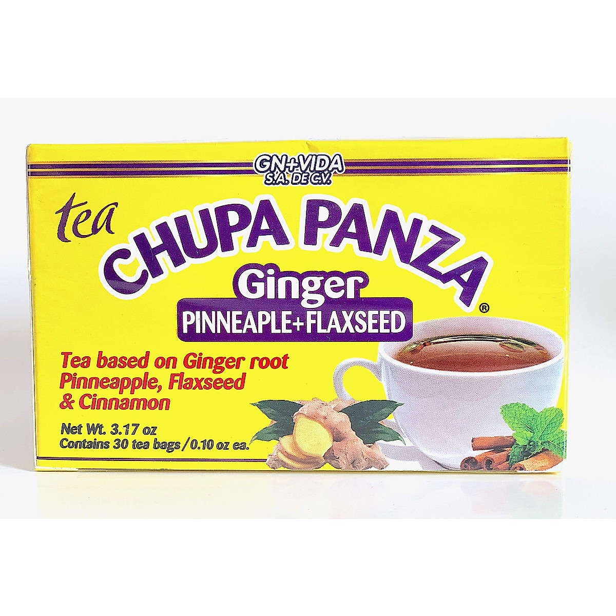 Tea CHUPA Panza, Tea Based ONGINGER Root, PINNEAPPLE, Flaxseed & Cinnamon (30 Tea Bags/0.10 oz Each)