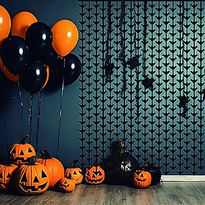 2 Pack 3.3ft x 6.6ft Halloween Foil Fringe Curtain, Black Bats Metallic Tinsel Curtains Streamer Large Party Photo Booth Props Backdrops for Wall Door Indoor Outdoor Decorations