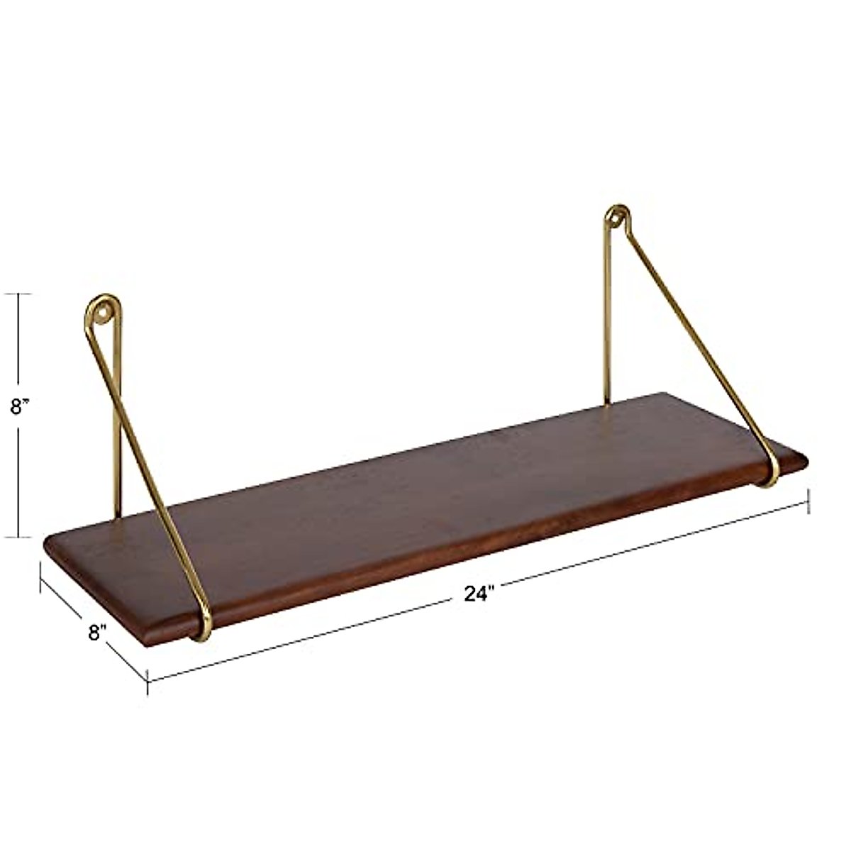 Kate and Laurel Palone Modern Wall Shelf, 24, Walnut and Gold, Minimal Transitional Shelf for Storage and Display