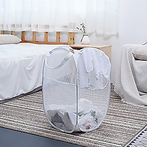 Strong Cat Popup Mesh Laundry Basket,Collapsible and Portable Clothes Washing Laundry Hamper with Strong Carry Handle,Yellow,14inchx23inch