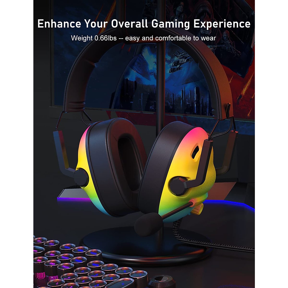 SENZER SG500 Surround Sound Pro Gaming Headset with Noise Cancelling Microphone - Soft Memory Foam Padding - Portable Foldable Headphones for PC, PS4, PS5, Xbox One, Switch - Gradient