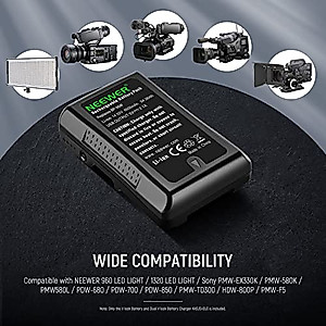 NEEWER V Mount Battery and Dual Channel Battery Charger Set with DC 16.5V Output, 2 Pack 14.52V/94.38Wh/6500mAh V Lock Battery Compatible with Digital Cinema Camera Camcorders