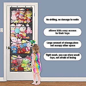 TOFGZ Stuffed Animal Storage,Over The Door Organizer for Filling Stuff , Portable Hanging Stuffed Animal Storage ,Durable Stuffed Animal Net or Hammock,Easy to Install(Grey)