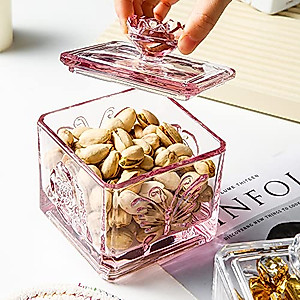 Gaolinci Roses & Butterflies Embossed Glass Candy Jar, Stained Glass Food Jar with Lid