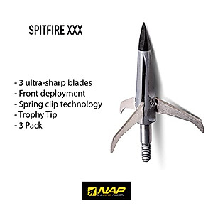 NEW ARCHERY PRODUCTS Spitfire XXX 100-Grain 2 Inch Cutting Diameter 3-Blade Durable Precise Front-Deploying Bow Hunting Broadhead - 3 Pack