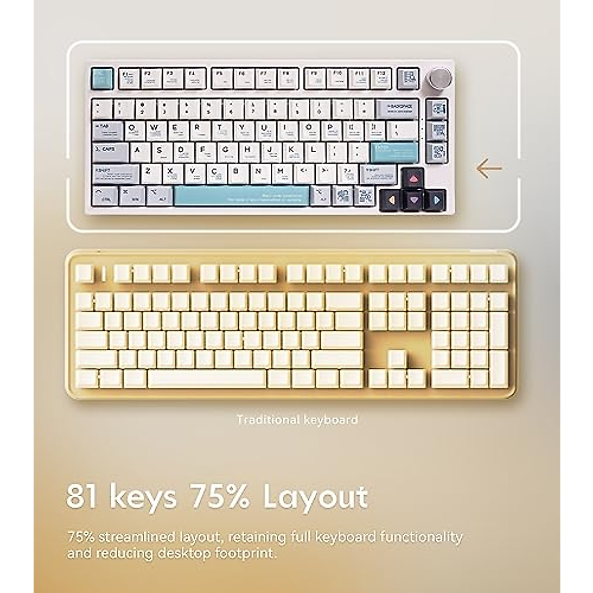 GK GAMAKAY TK75 75% Mute Mechanical Keyboard with Knob Control, Hot Swap RGB Bluetooth 5.0/2.4GHz Wireless/USB-C Wired PBT Cherry Profile Keycaps Silent Gaming Keyboard (GamaKay Pegasus Switch)