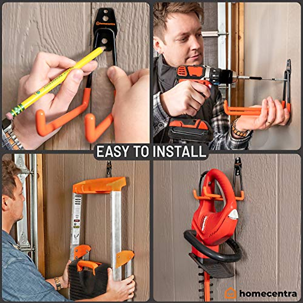 Garage Hooks for Hanging - Heavy Duty Hooks Garage Tool Organizer Wall Mount - Tool Hanger for Garage Wall - Garage Storage System Hook for Ladder, Power Tool Holder and Shed Organization - Pack Of 10