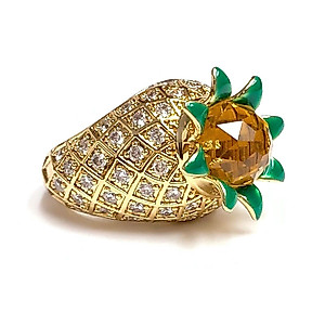 Kate Spade New York Pineapple Passion Gold Plated Metal Glass Stone Ring Size 7