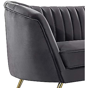 Meridian Furniture Margo Collection Modern | Contemporary Velvet Upholstered Loveseat with Deep Channel Tufting and Rich Gold Stainless Steel Legs, Grey, 65" W x 30" D x 33" H