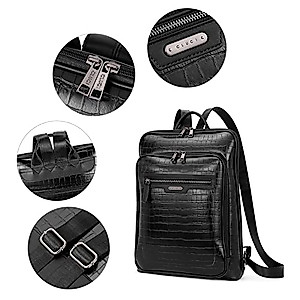 CLUCI Leather Laptop Backpack for Women 15.6 inch Computer Backpack Travel Business Work Large Daypack Black Crocodile