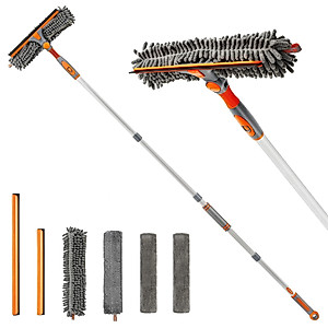 eazer Squeegee Window Cleaner 2 in 1 Rotatable Window Cleaning Tool Kit with Extension Pole, 62‘’ Telescopic Window Washing Equipment with Bendable Head for Indoor/Outdoor Car Glass - 4 Pads