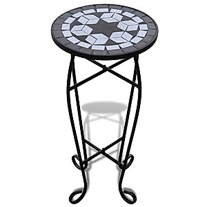 SKM Mosaic Side Table Plant Table Black White