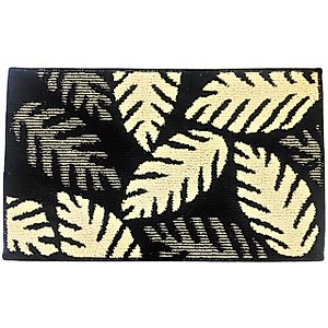 Palm Leaves Floor Mat, Home Kitchen Entrance Rug, Non-Skid Comfortable Standing, 17" x 28" (Black)