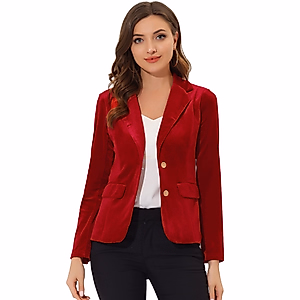 Allegra K Velvet Blazers for Women's Party Notched Lapel Single Breasted Long Sleeve Blazer Small Red