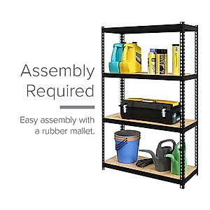 Space Solutions 1000 Riveted Steel Shelving 4-Shelf Unit, 12D x 30W x 48H, Black
