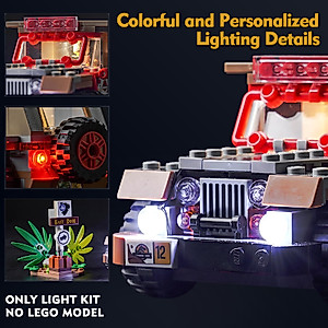 LocoLee LED Light Kit Compatible withLego Dilophosaurus Ambush 76958 (NO Model), DIY Decor Lighting Compatible with 76958 Lego Dinosaur Jeep Car (ONLY Lights)