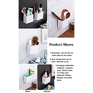 Floating Shelf Wall Mounted Plastic Storage Organizer Bin, Makeup Organizer Adhesive Bathroom Organizer Ledge Shelf for Home Decor, Kitchen, Bathroom, Office, Bedroom, Room - 4.33"x2.56"x3.74" - White