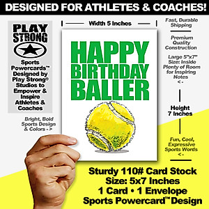 Play Strong Tennis Happy Birthday Baller Birthday Card 1-Pack (5x7) Illustrated Sports Birthday Cards Greeting Cards Awesome for Tennis Players, Coaches and Fans Birthdays, Gifts and Parties!