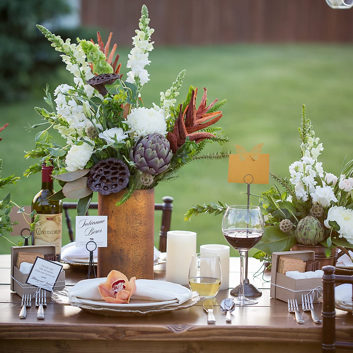 URROMA 3D-Butterfly Place Cards, 50 Pcs Gold Name Place Cards Laser Cut Design Table Cards Guest Name Food Signs for Table Setting Reception Party