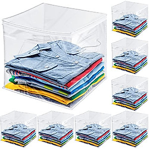 15 Pcs Clear Zippered Organizers Foldable Sweater Storage Closet Organizer Collapsible Cube Storage Organizer Plastic Storage Bags Bins Containers with Zipper and Handle for Closet Clothes Toy