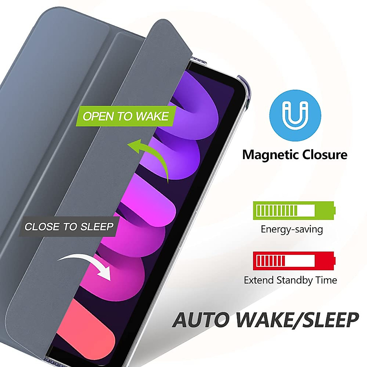 MoKo for iPad Mini 7 (A17 Pro) Case 2024,iPad Mini 6 Case 2021,8.3-inch iPad Mini 7th/6th Generation Case,Slim Lightweight Hard Back Shell Stand Cover for iPad Mini 2024 with Touch ID, Grey Purple