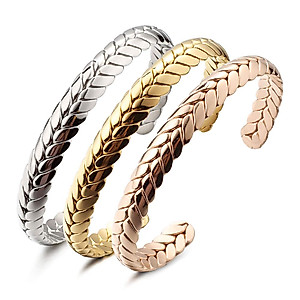 Dorriss Wide Open Cuff Bracelet, Stainless Steel Adjustable Wheat Bracelets, Weave Style Bangle Elegant Wrap Jewelry for Women, Men, Couples