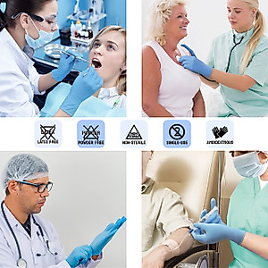 Safe Health Nitrile Exam Disposable Gloves, Latex Free, Powder Free, Blue, Box of 100, Large, Textured, 3.5 mil, Medical Grade, Food, Tattoo, Nursing, Cleaning, School