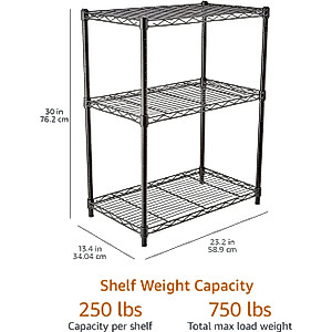 YL traV 3 Tier Kitchen shelves,Wire Shelving, Shelving Units and Storage Rack, Fixed Layer Spacing Storage Metal Large Capacity 17.3" L x 11.4" W x 31" H for Pantry Closet Kitchen Laundry Black