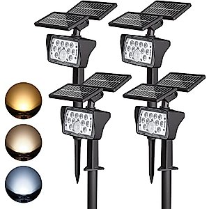MEIKEE Solar Lights for Outside, Solar Spot Lights Outdoor Waterproof 3 Colors & 3 Modes, Motion Sensor Landscape Lighting IP66 for Yard Garden Pathway-4 Pack