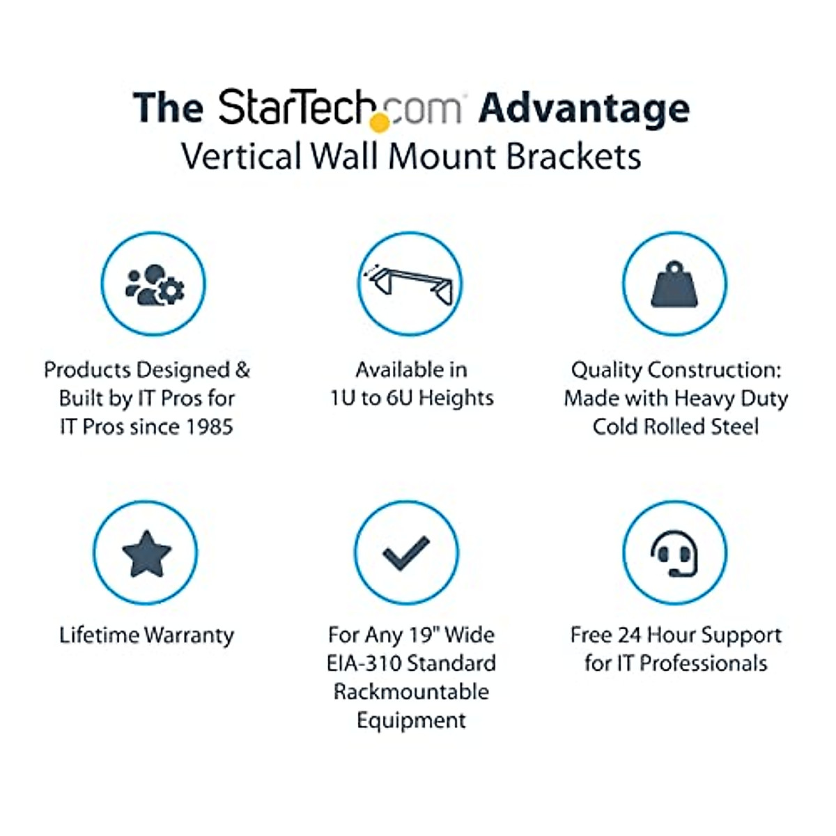 StarTech.com 1U Wall Mount Patch Panel Bracket – 19 in – Steel - Vertical Mounting Bracket for Networking and Data Equipment , TAA (RK119WALLV)
