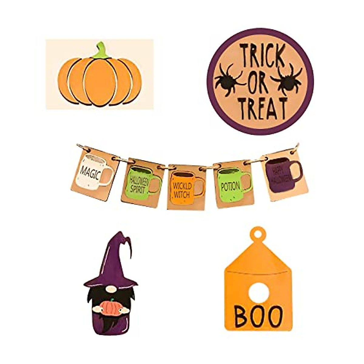 9 Pcs Halloween Tiered Tray Decorations,Halloween Signs for Halloween Home and Office Decor,Halloween Tray Decor with Witch Hat,Ghost,Bat,Tombstone,Pumpkin (4)